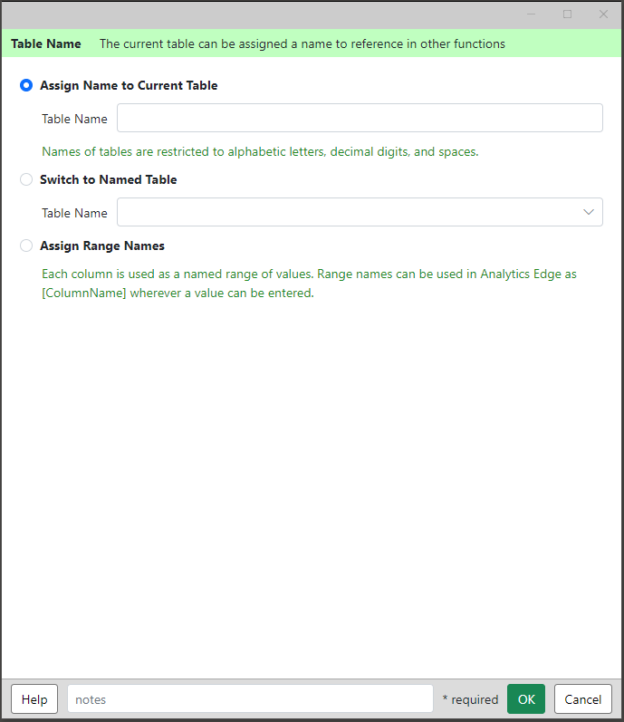 Table Name | Analytics Edge Help