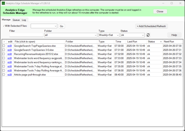 Schedule Manager | Analytics Edge Help